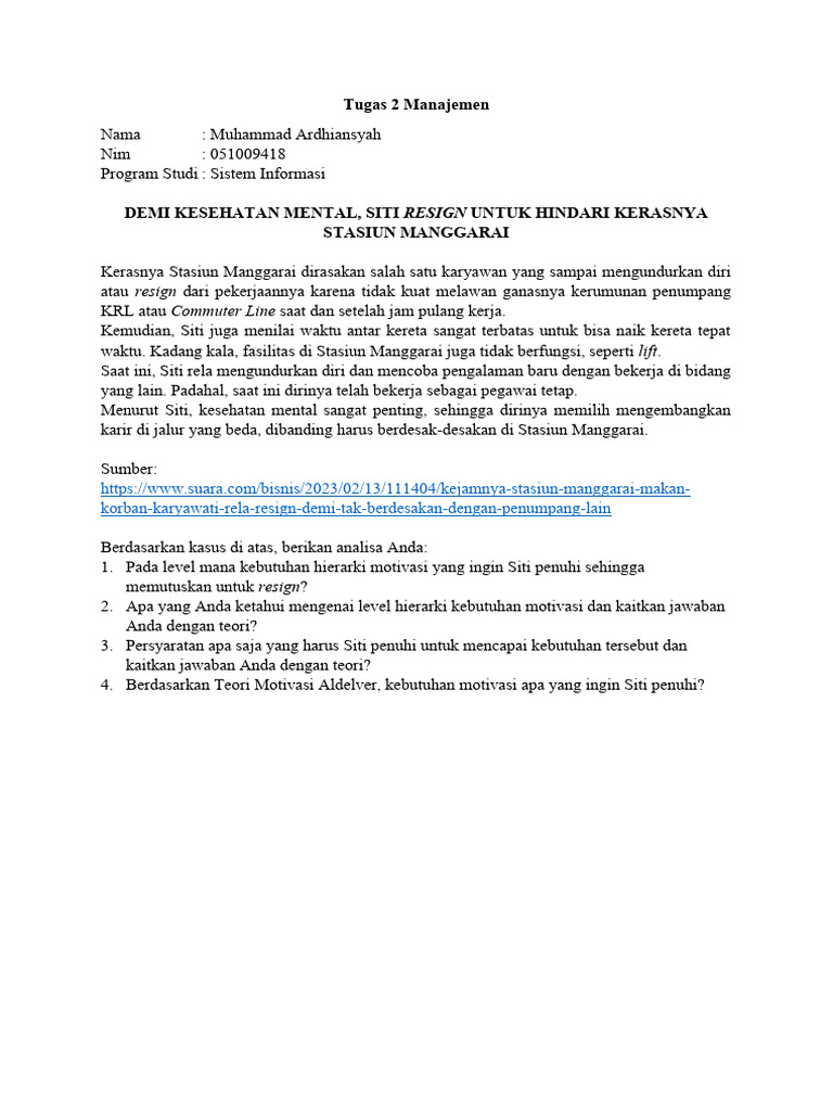 Tugas 2 Manajemen | PDF | Karier & Perkembangan