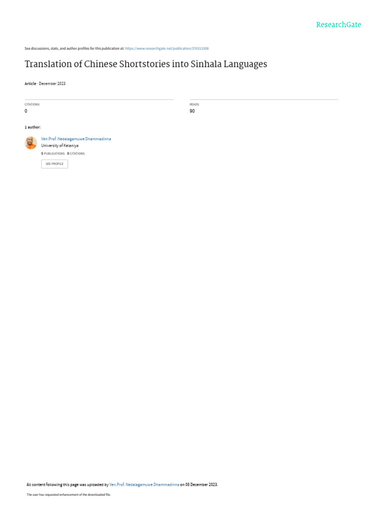 Translation of Chinese Short Stories Into Sinhal A Languages | PDF ...