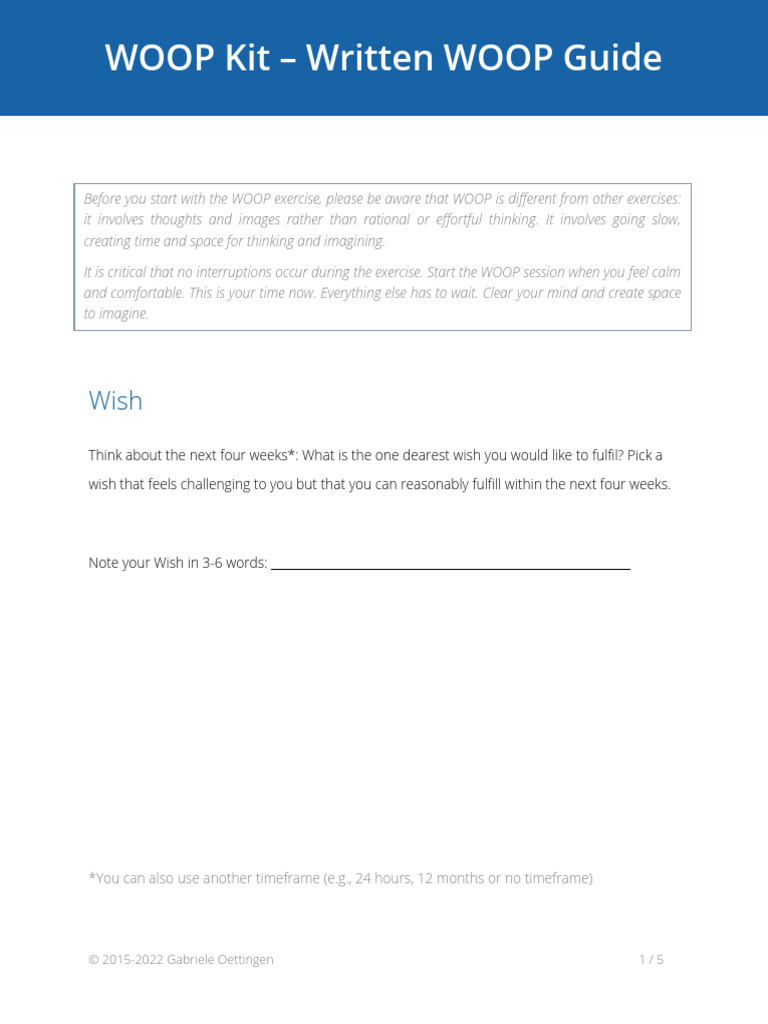 2 Written WOOP Guide (EN) | PDF | Thought | Neuroscience