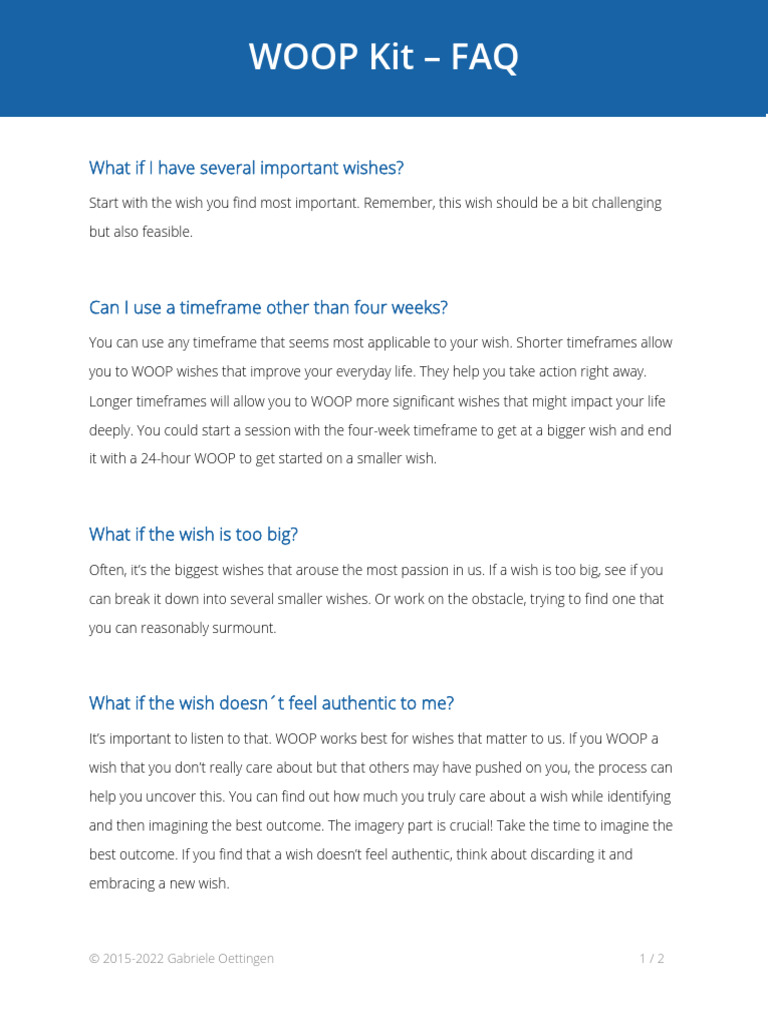 5 Woop Faq (En) | PDF | Psychology | Cognition