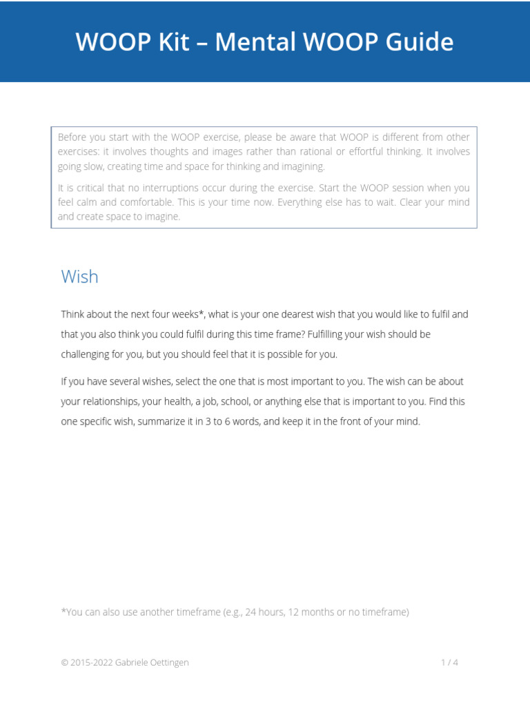 1 Mental WOOP Guide (EN) | PDF | Thought | Mind
