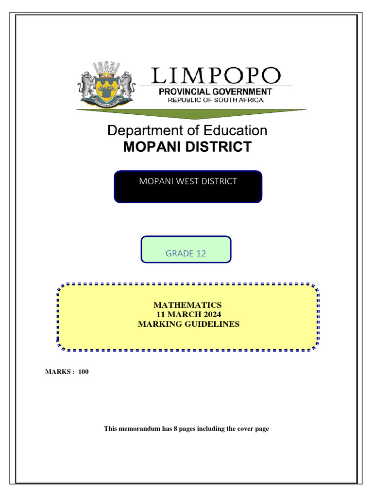 2024 Grade 12 Term 1 Memo | Download Free PDF | Elementary Mathematics ...
