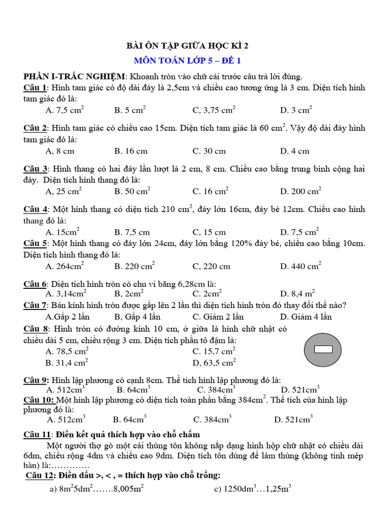 ĐỀ TOÁN GK2-LOP-5 Có Video Chữa Bài | PDF