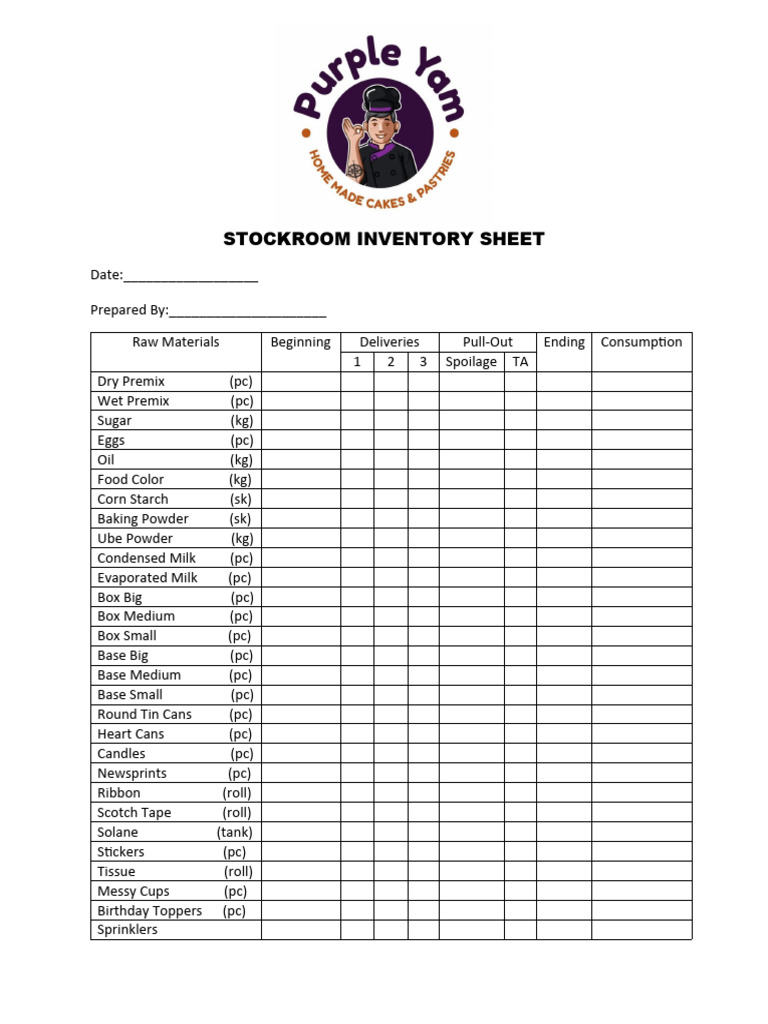 Stockroom Inventory Sheet | PDF