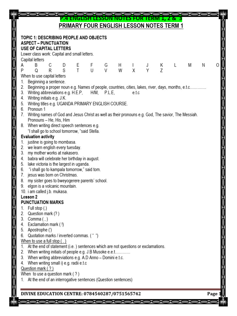 P - 4-Primary-Four-English-Notes - Term 2 | PDF | Grammatical Gender ...