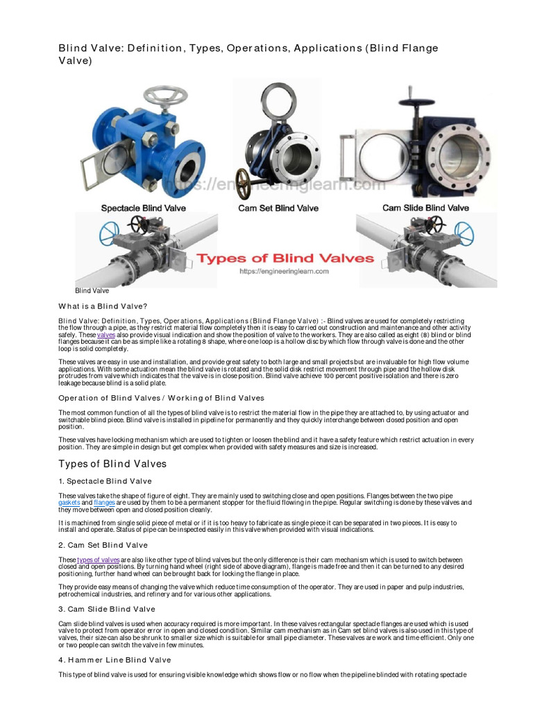 Blind Valve - Definition, Types, Operations, Applications (Blind Flange ...