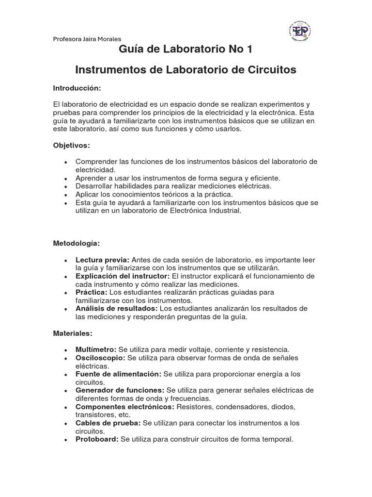 Guía de Laboratorio No 1_Electronica Industrial | PDF | Red eléctrica | Laboratorios