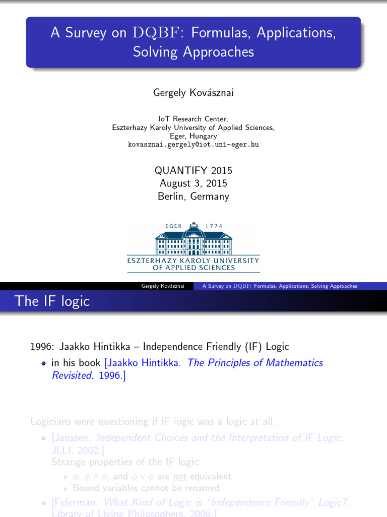 A Survey On DQBF Formulas, Applications | Download Free PDF | Formalism (Deductive) | Metalogic