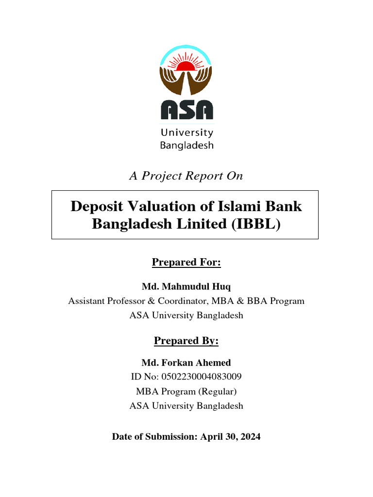 Deposit Valuation of Islami Bank | PDF | Islamic Banking And Finance ...