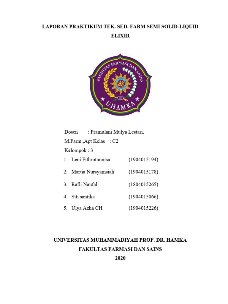 LAPORAN KELOMPOK 3 ELIXIR SALBUTAMOL | PDF LAPORAN KELOMPOK 3 ELIXIR SALBUTAMOL | PDF