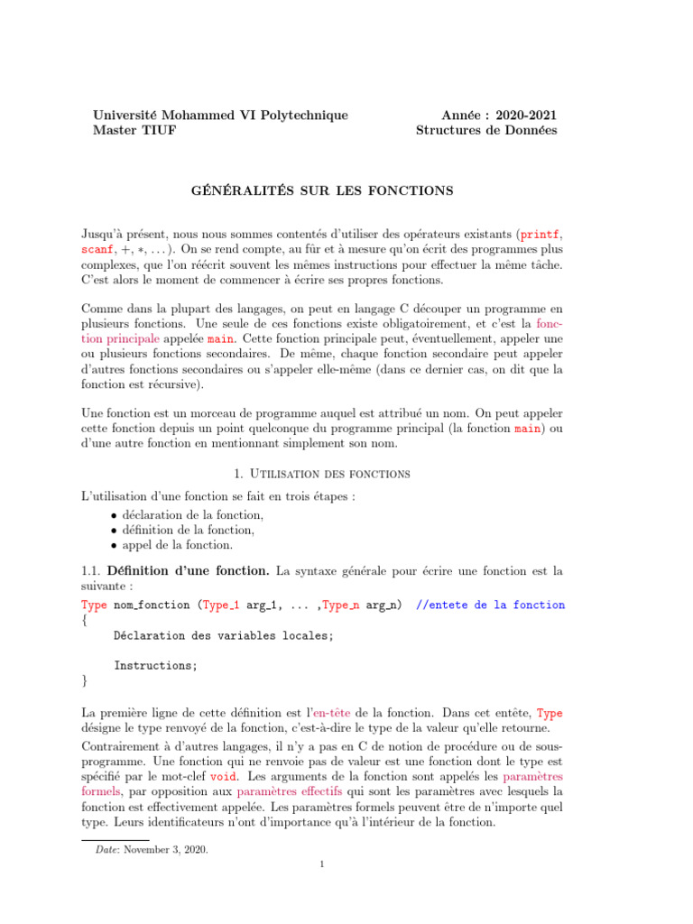 Introduction aux Fonctions en C | PDF | Langage de programmation ...