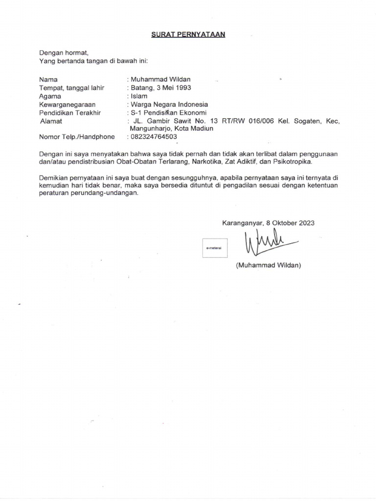 Surat Pernyataan Obat Pdf