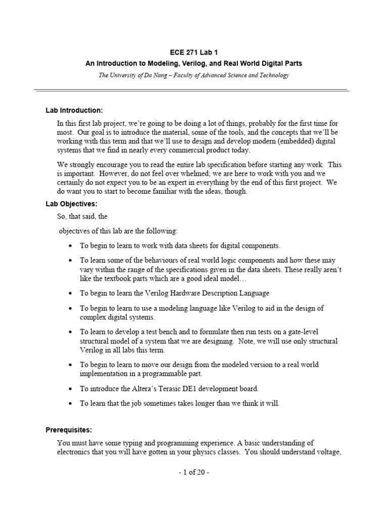 EE271 Lab 1 | PDF | Switch | Logic Gate