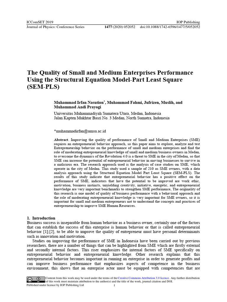 The Quality of Small and Medium Enterprises Performance Using The ... The Quality of Small and Medium Enterprises Performance Using The ...
