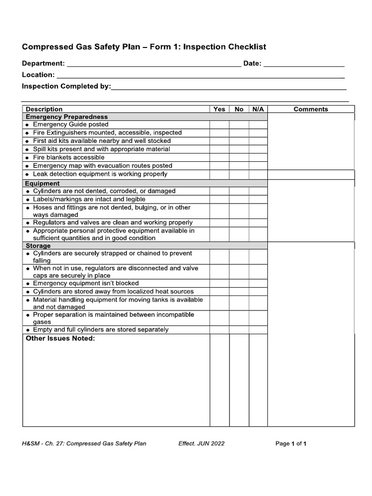 Compressed Gas Safety Inspection Checklist | PDF