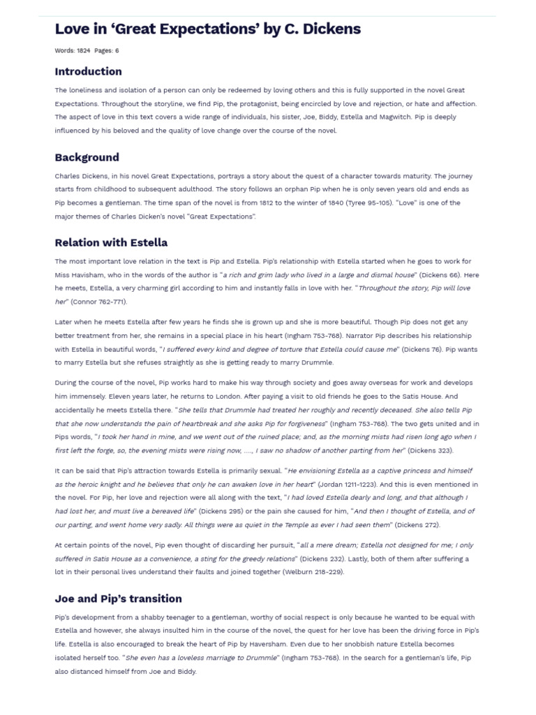 Love in 'Great Expectations' by C. Dickens - Free Essay Example | PDF ...