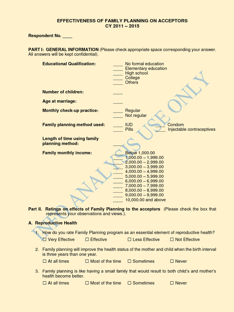 03 Questionnaire | PDF | Family Planning | Health Care
