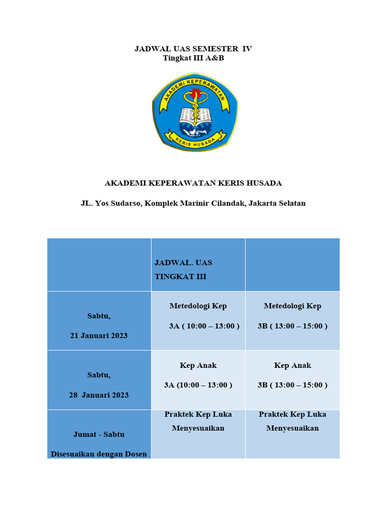Jadwal Uas Akper Keris Husada | PDF