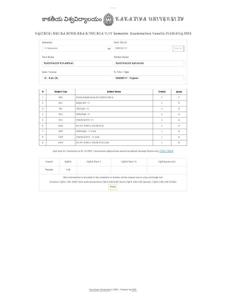 Kakatiya Univ. UG Exam Results 2023 | PDF | Vocational Education ...