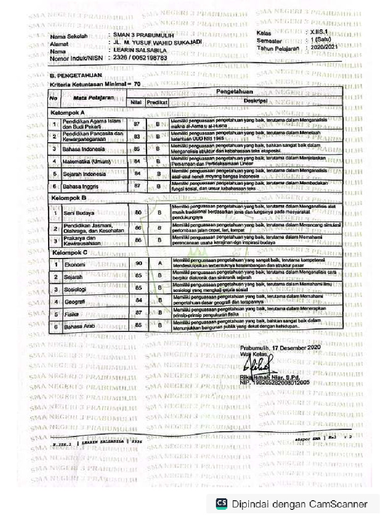 Rapot Semester 1 | PDF