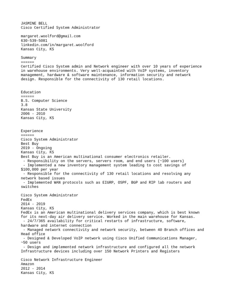 Resume | PDF | Computer Network | Voice Over Ip
