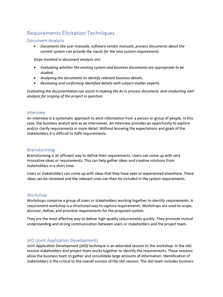 Requirements Elicitation Techniques | PDF | Brainstorming | Information Science
