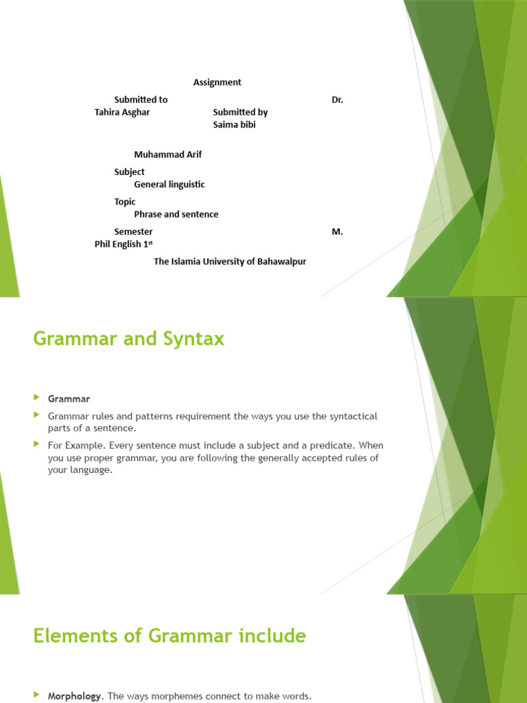 Grammar and Syntax PPT Assignment | PDF | Syntax | Adverb