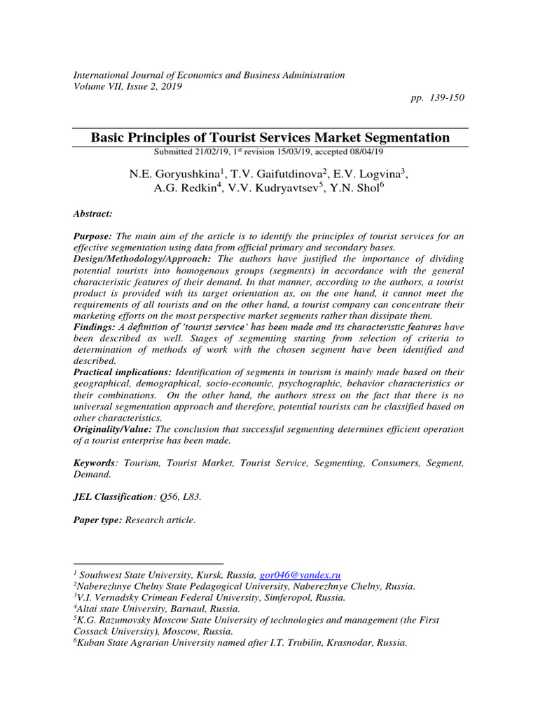 Basic Principles of Tourist Services Market Segmentation | PDF | Market ...