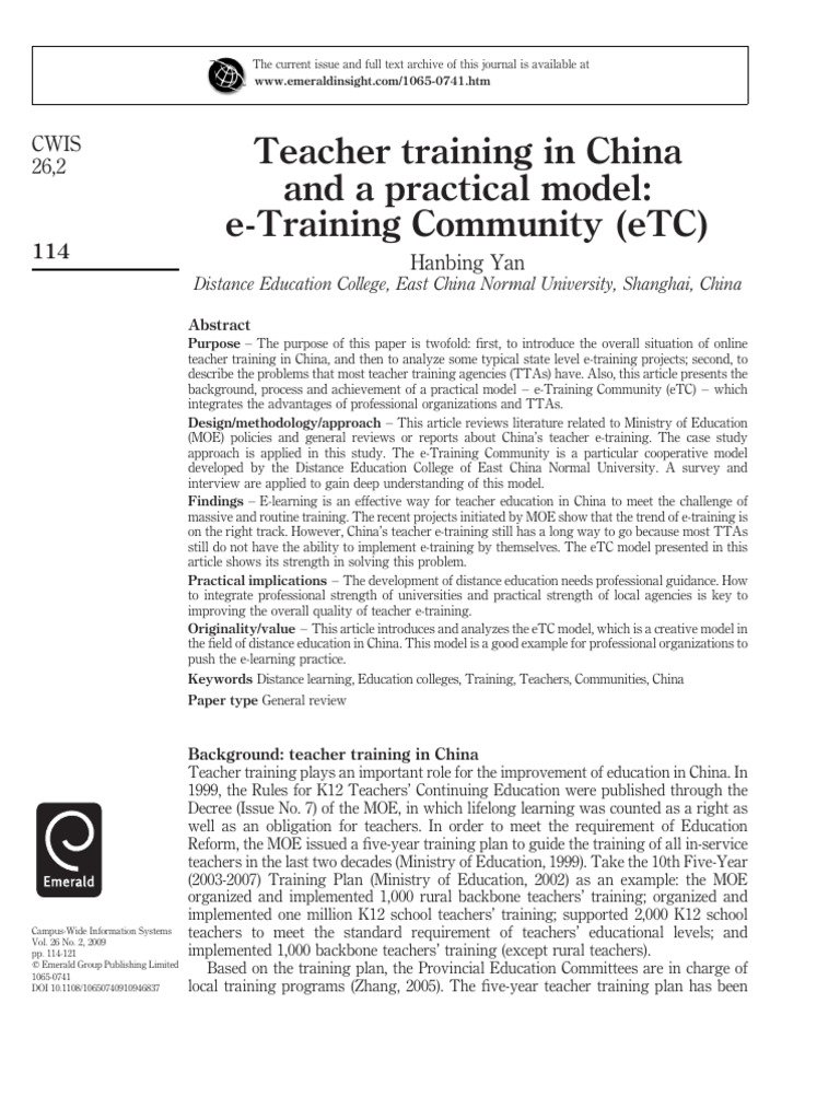 Teacher Training in China and A Practical Model: E-Training Community ...