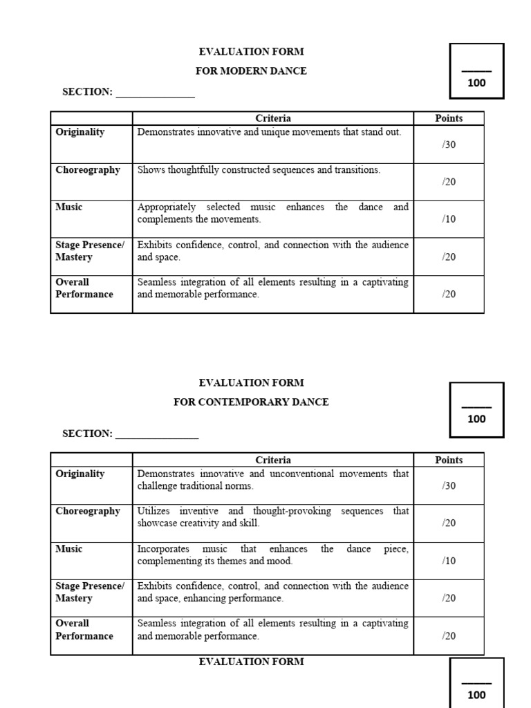 Evaluation Form | PDF | Choreography | Dances