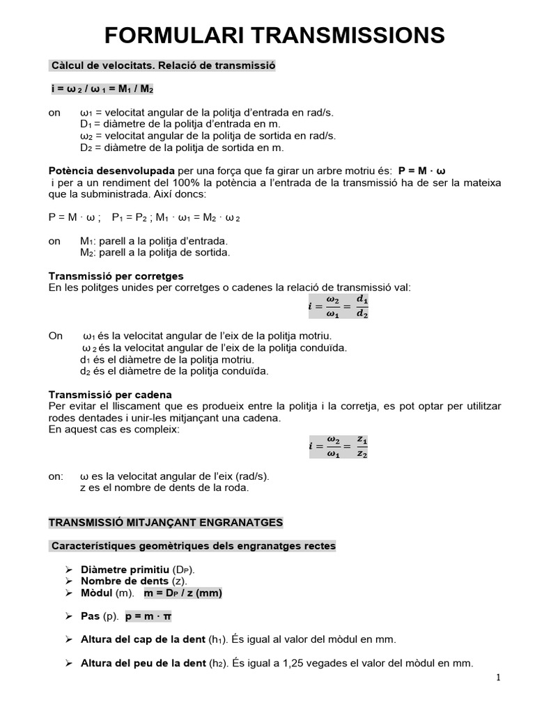 Formulari Transmissions | PDF