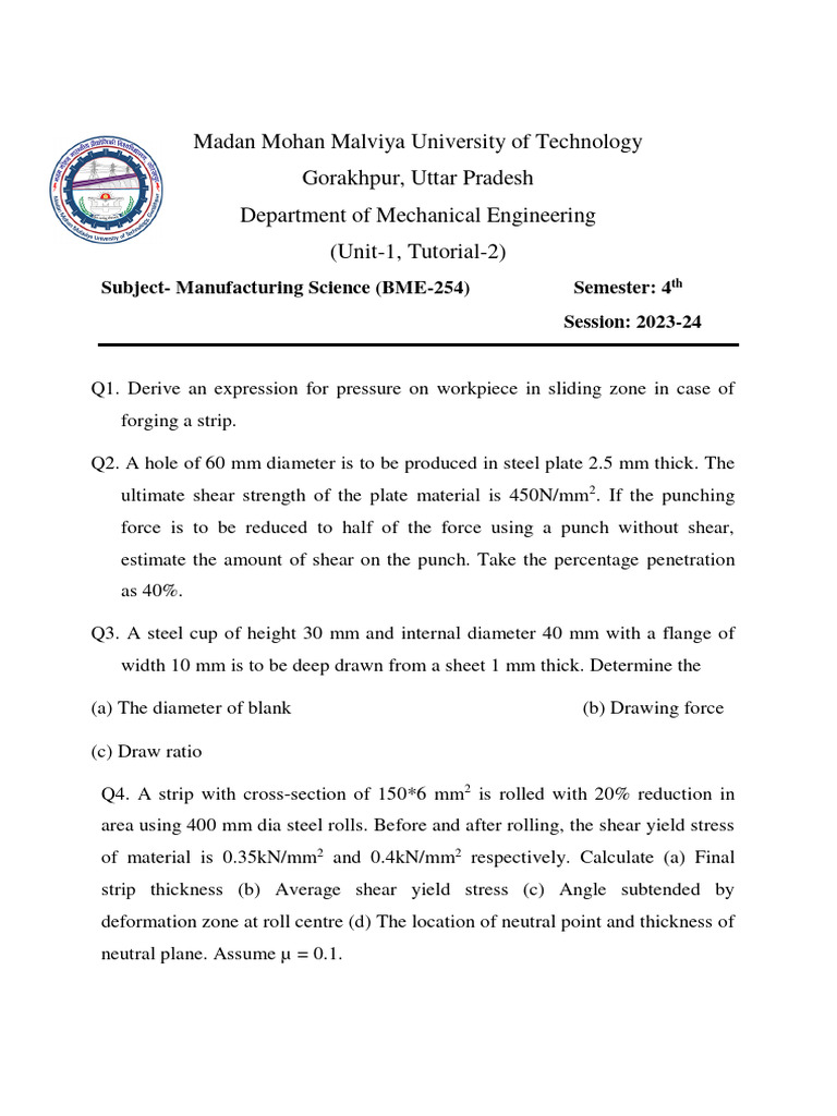 Madan Mohan Malviya University of Technology Gorakhpur, Uttar Pradesh Department of Mechanical ...