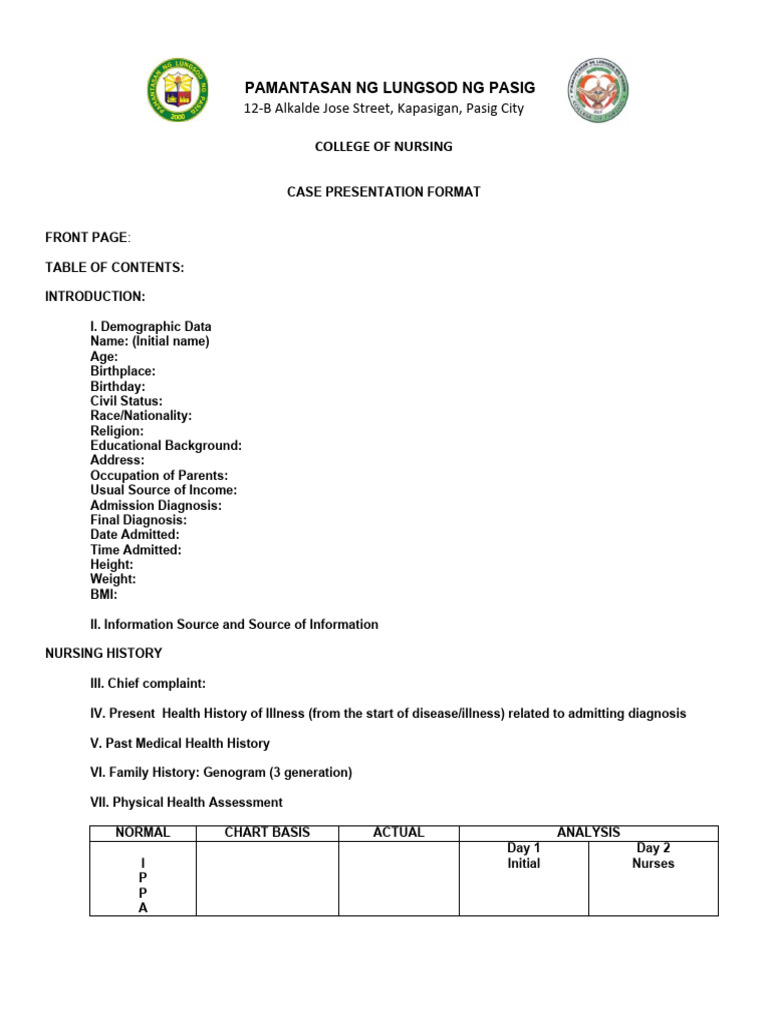Case Study Format | PDF | Medical Diagnosis | Nursing