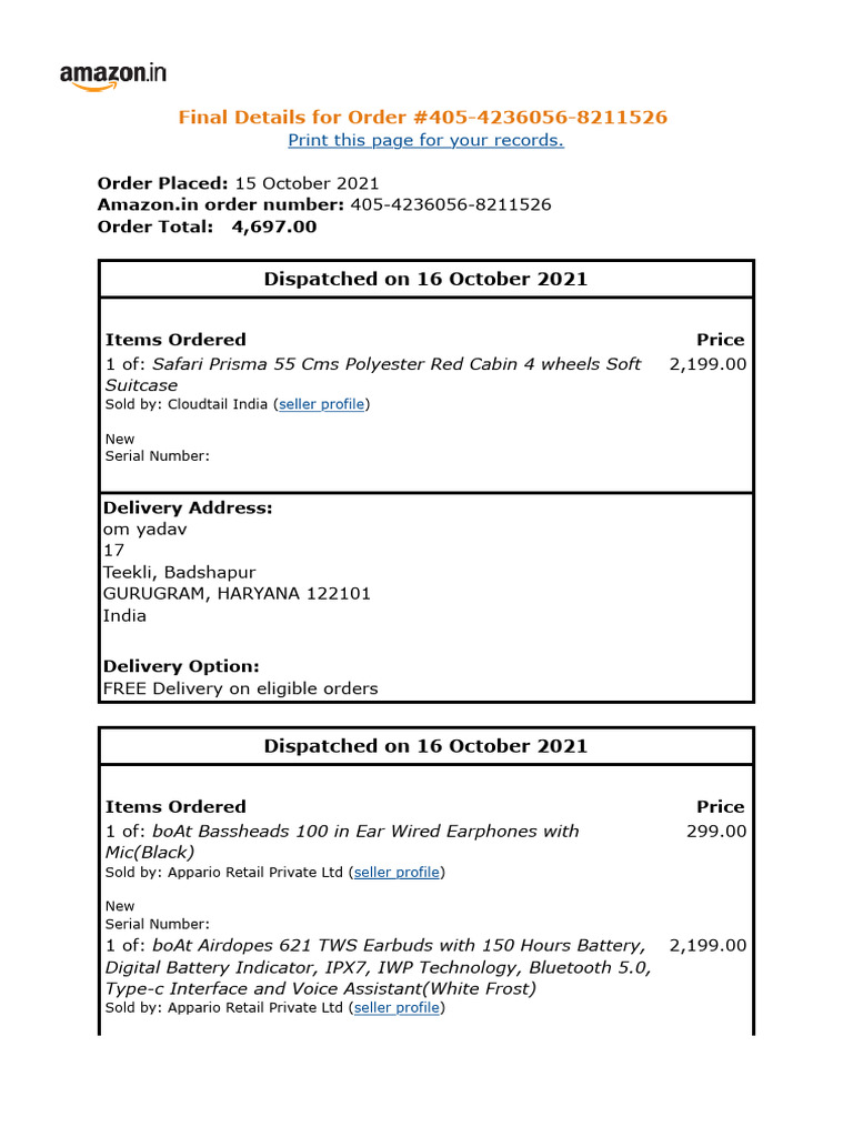 Amazon - in - Order 405-4236056-8211526 | PDF