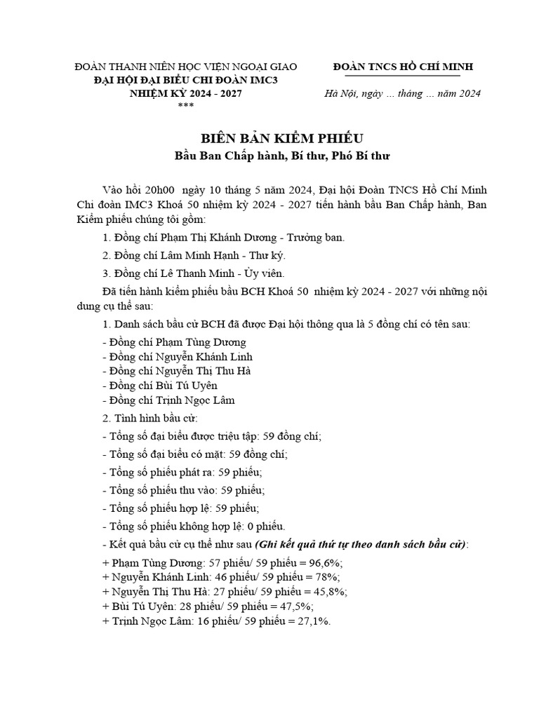 IMC3 - Biên Bản Kiểm Phiếu | PDF