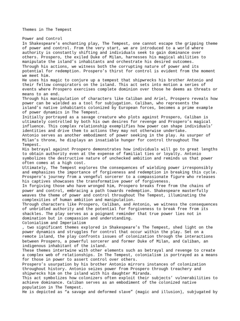 Themes - The Tempest | Download Free PDF | The Tempest