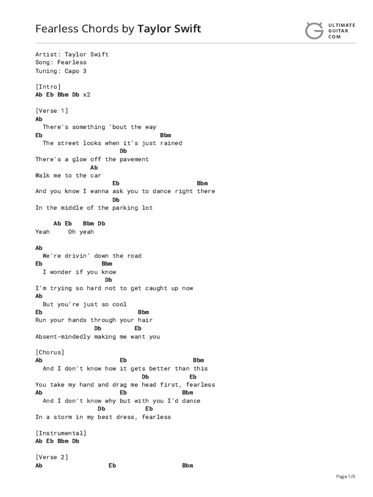 Fearless Chords (Ver 2) by Taylor Swifttabs at Ultimate Guitar Archive ...
