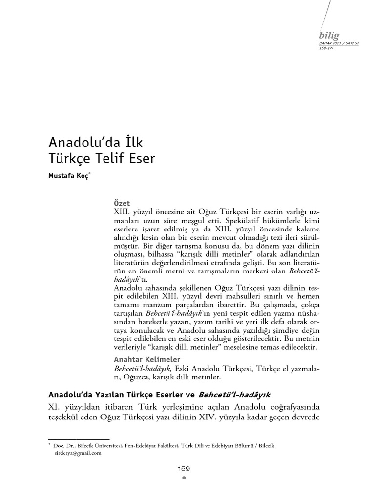 Anadoluda Ilk Turkce Telif Eser | PDF