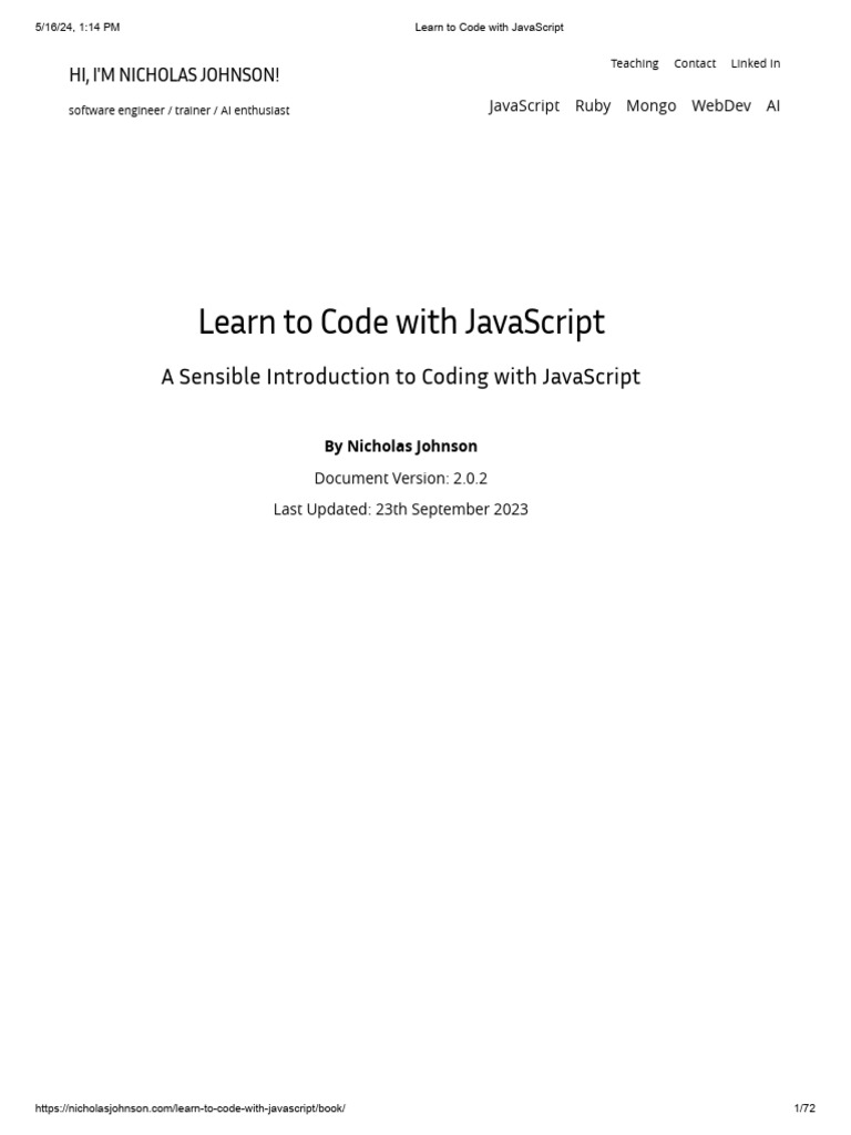 Learn To Code With Javascript Pdf Java Script Variable Computer Science 5342