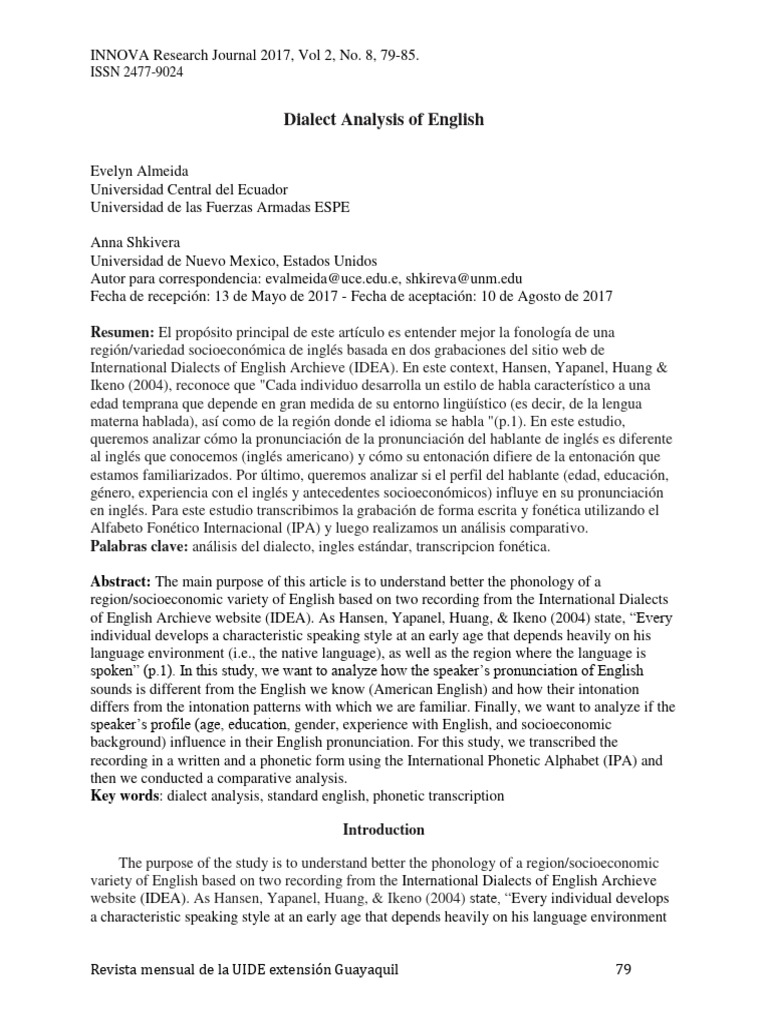Dialect Analysis Of English PDF English Language Stress Linguistics 