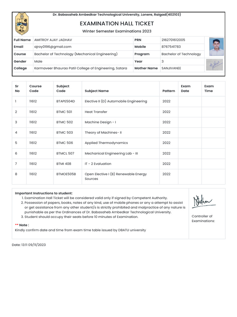 DR - Babasaheb Ambedkar Technological University | PDF | Engineering ...