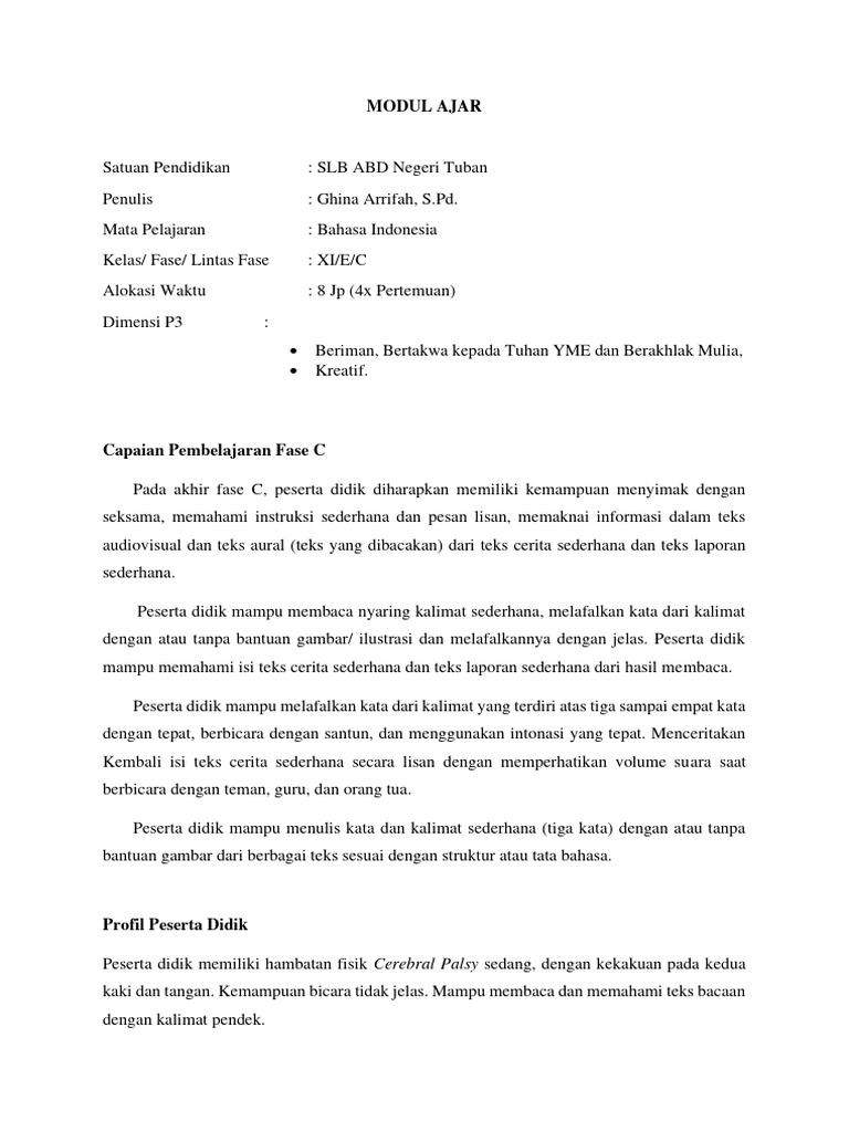 Modul Ajar Bahasa Indonesia SLB | PDF