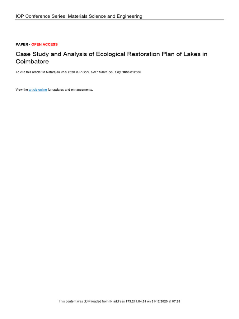 Case Study and Analysis of Ecological Restoration | PDF | Water ...