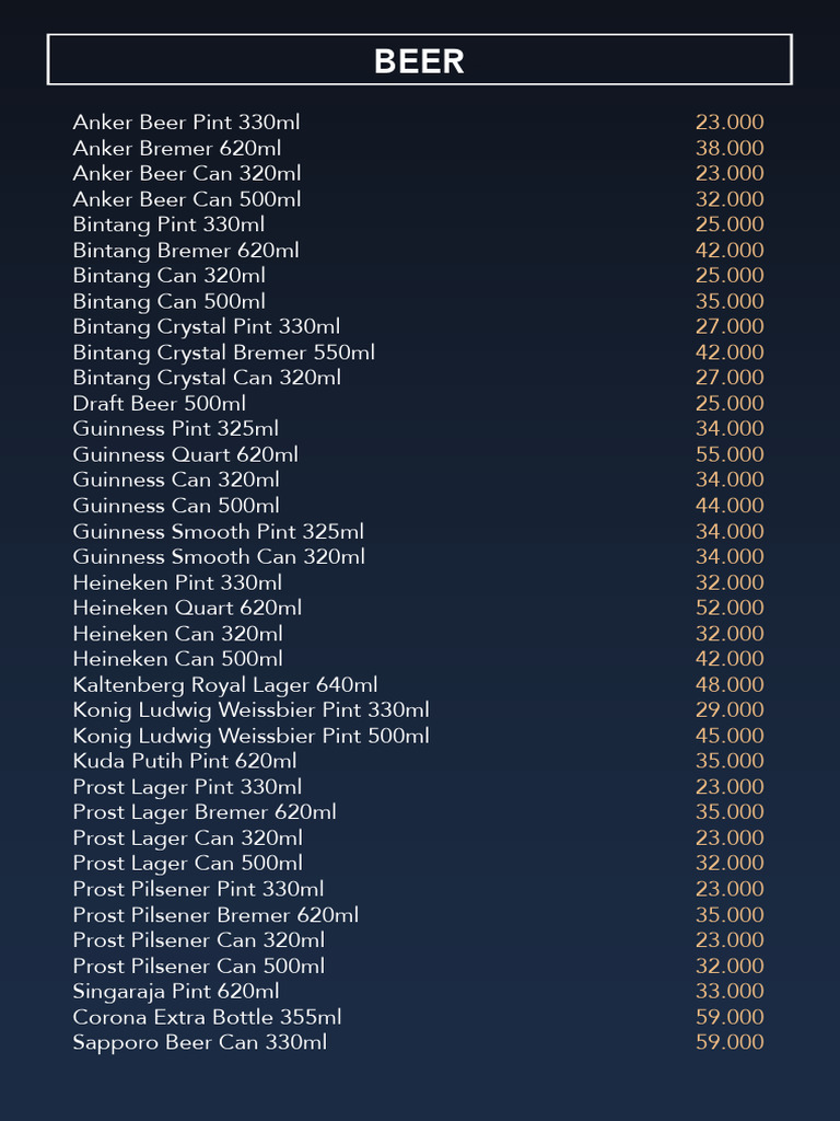 Pricelist Buka Botol 2024 New | PDF | Martini (Cocktail) | Alcoholic Drinks