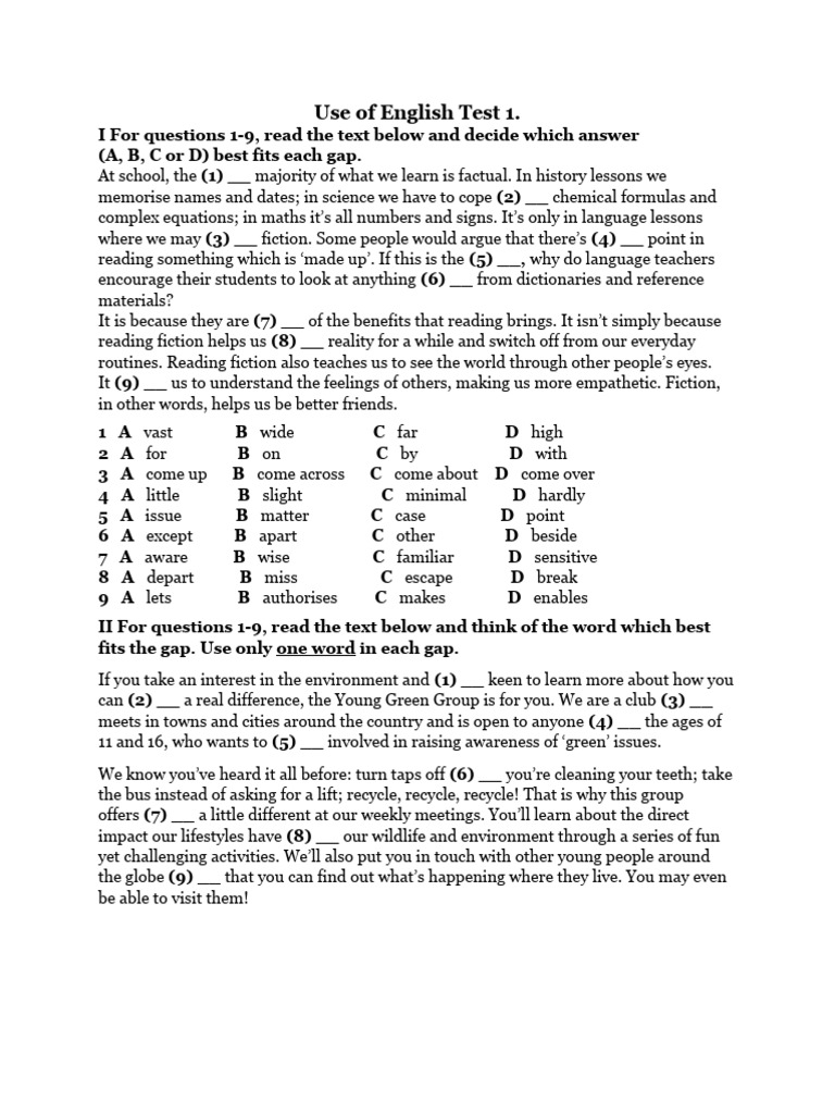 Use of English Test 1 | PDF