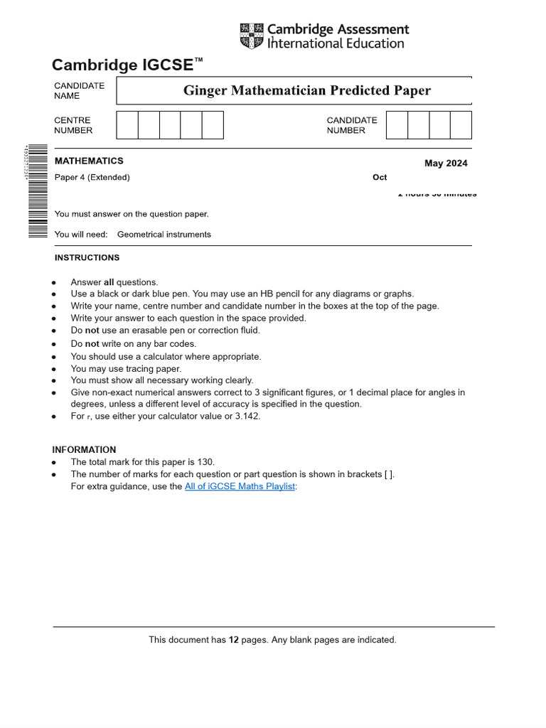 Prediction Paper 4 0580 May 2024 | PDF | Sphere | Geometry