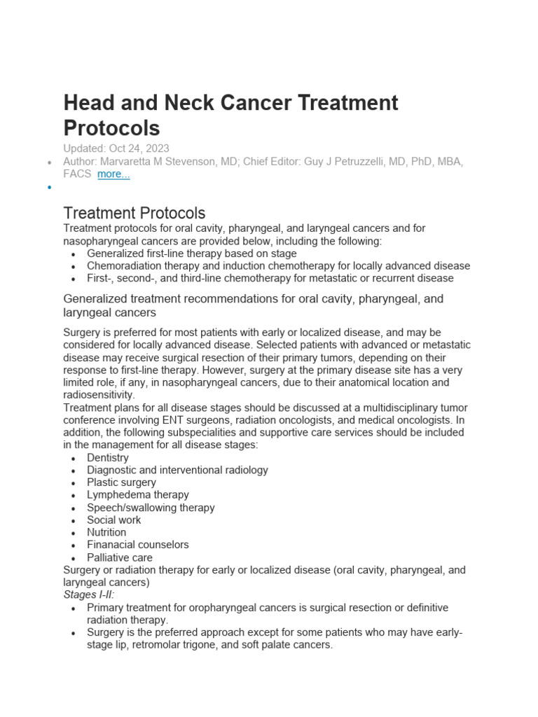 Head and Neck Cancer Treatment Protocols | PDF | Radiation Therapy ...