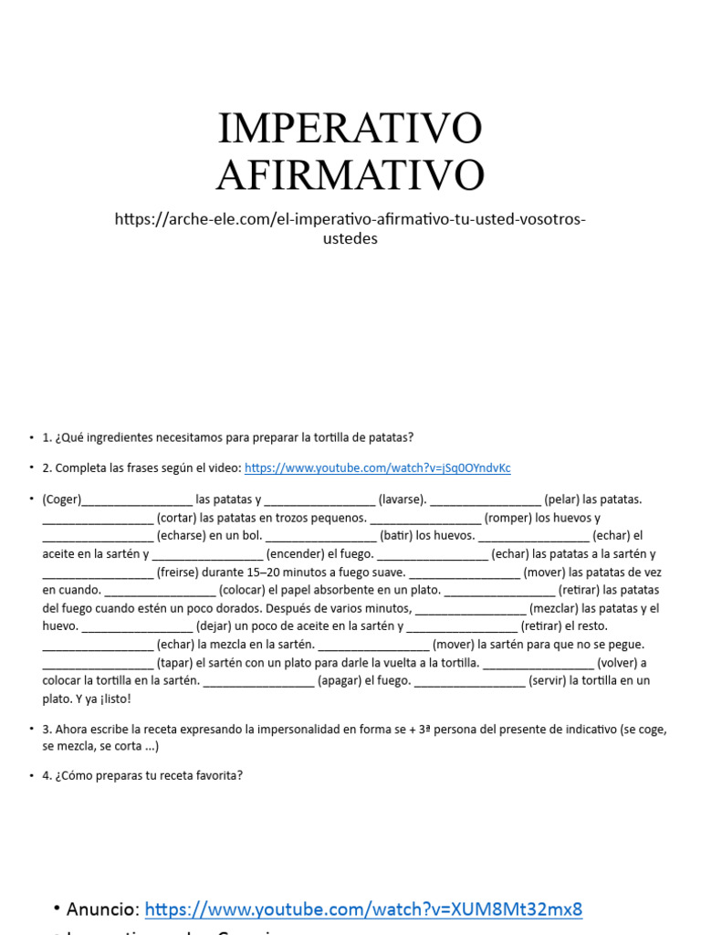 Imperativo Afirmativo y Negativo | PDF