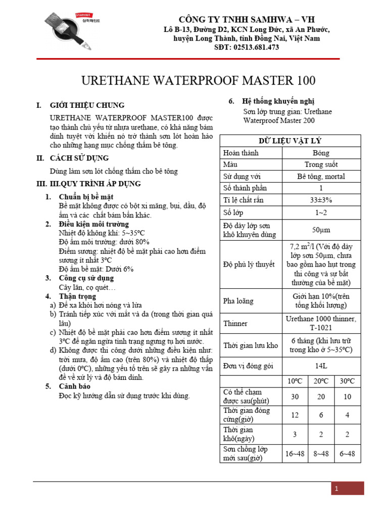 URETHANE WATERPROOF MASTER 100.VN | PDF