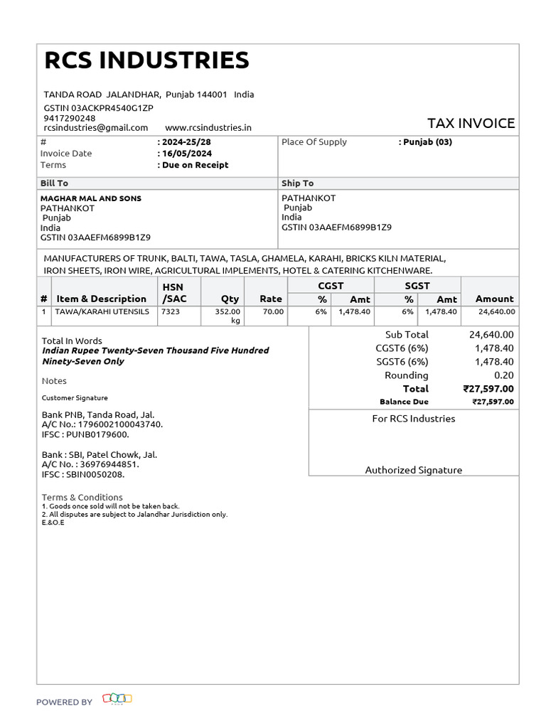 Rcs Industries: Tax Invoice | PDF | Economies | Taxation